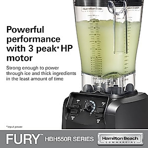 Hamilton Beach Commercial Fury High-Performance Blender, 64 Ounce / 1.8 Liter Capacity, 3 HP Motor, NSF Certified, HBH550R