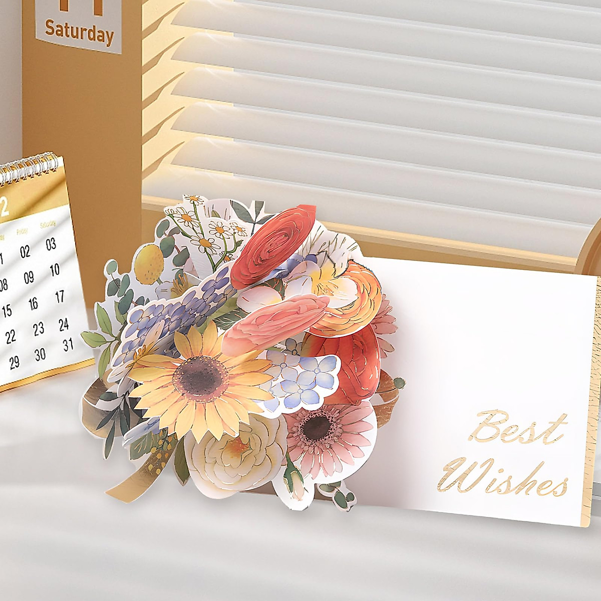 Bagentry Watercolor Flower Paper Pop up Cards with Envelope, Foldable 3D Greeting Cards, Floral Popup Birthday Cards for Women Men Graduation Wedding Anniversary Various Occasion Gift Card (Red)