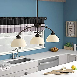 DAYCENT Vintage Frosted Glass Alabaster Shades Pendant Lighting for Kitchen Island 3-Light Rod-Hung Ceiling Hanging Light, Golden Bronze