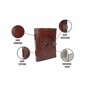 7" Leather Journal with clasp & stone Writing Pad Blank Notebook Handmade Notepad For Men & Women Unlined Paper Best Present Sketchbook Travel Diary To Write Book Of Shadows Refillable Grimoire Large