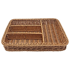 KOVOT Poly-Wicker Divided Basket Tray For Storage, Food or Cutlery, Drawer Insert Compartment Organizer Woven Polypropylene - 14"L x 10"D x 2"H