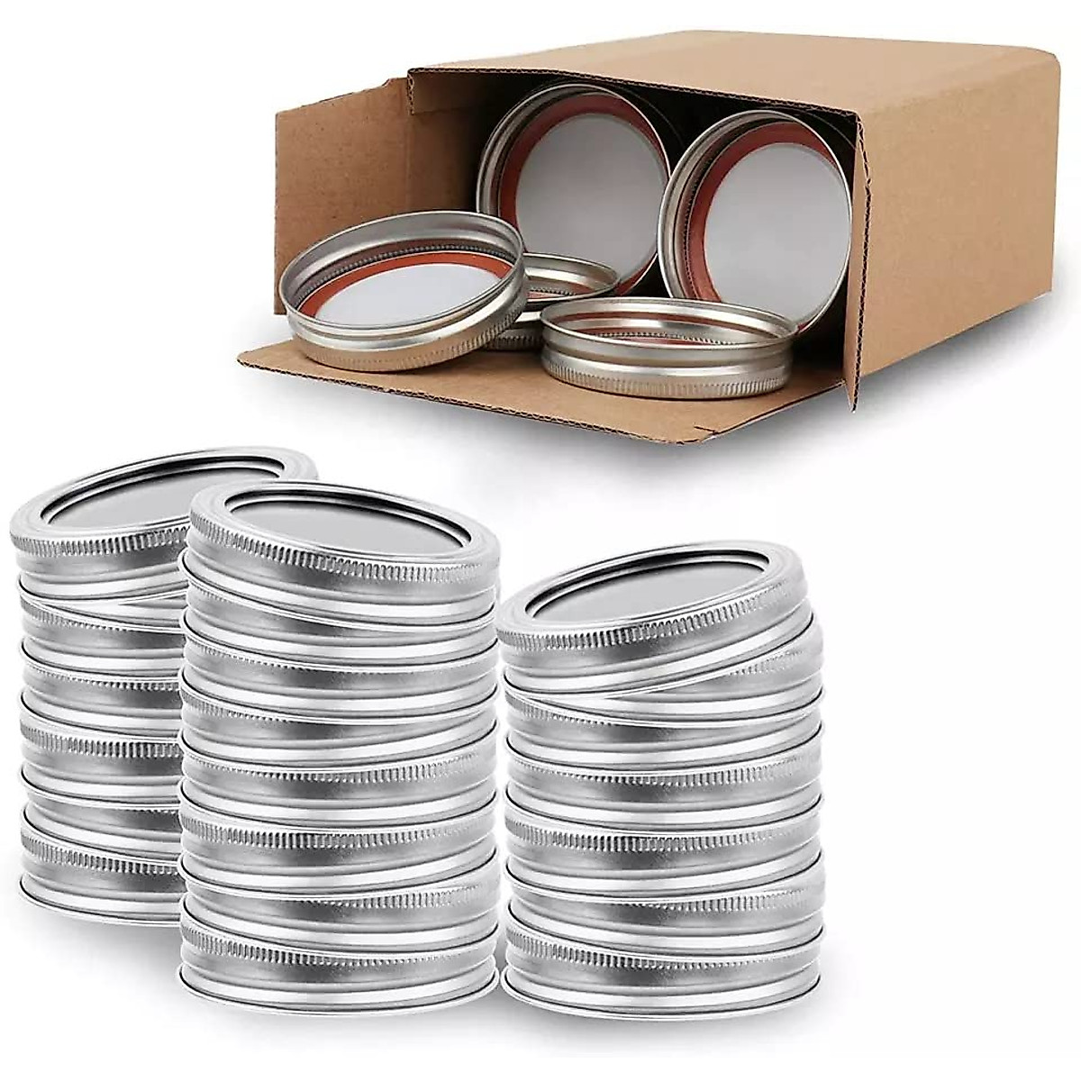 M MACIBOI 100 Pcs Premium Regular Mason Jar Lids and Bands Set Split-type Canning Lids for Jars, Kerr Jars Lids, Leak Proof Food Grade Material, 100% Fit & Airtight for Regular Mouth (70mm, Silver)