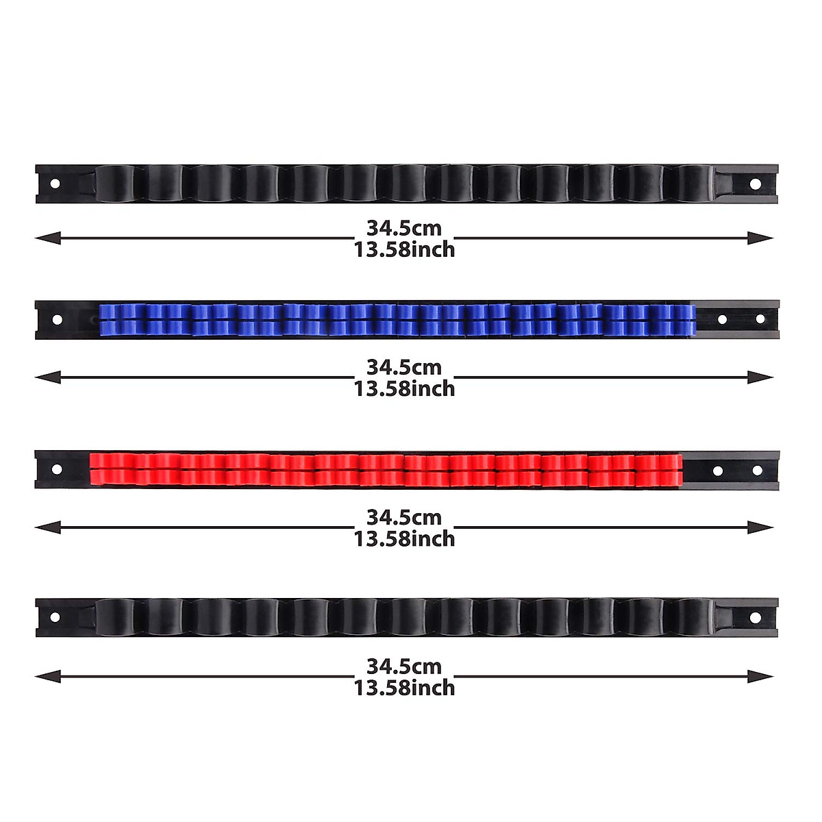 CASOMAN 4 pcs Screwdriver Organizer and Wrench Organizer, Hand Tool Holder, Plastic Rail Wrench Hanger with Clips