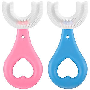 VIJIGIA 2 Pack Kids U-Shaped Toothbrush ,Food Grade Soft Silicone Brush Head, 360° Oral Teeth Cleaning Design for Toddlers and Children