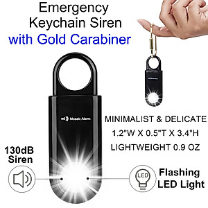 130dB Personal Safety Alarm Strobe Light. Loud Sound Keychain Siren with Carabiner for Women, School Children, Night Runners, Hiking. Bear Alarm Deterrent. SOS Emergency Self Defense Alerts. Black