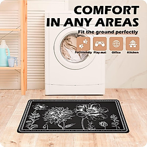 Kitchen Mat [2 PCS] Cushioned Anti-Fatigue Non Slip Waterproof Kitchen Rugs, Comfort Standing Mat for Kitchen, Office, Home, Laundry, 17.3"x28"+17.3"x47", Black and White