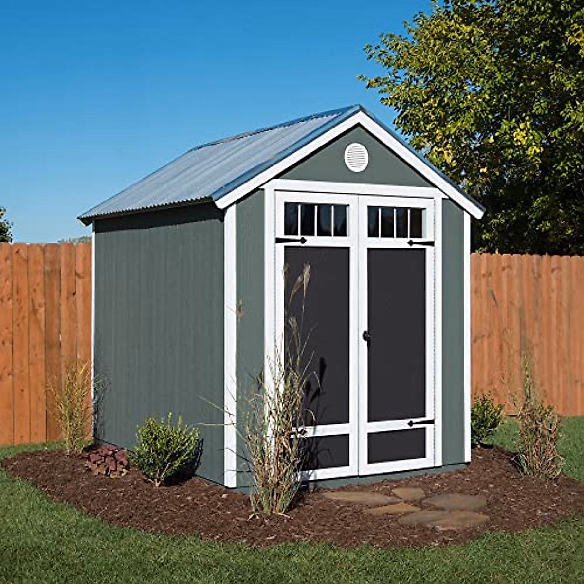 Handy Home Products Garden Shed 6x8 Do-it-Yourself Wooden Storage Shed with Metal Roof