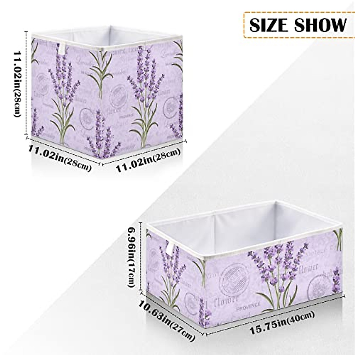 susiyo Vintage Purple Lavender Flowers Fabric Storage Bin Organizer 11 inch Collapsible Storage Cube for Shelf Closet