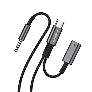 USB C to 3.5mm Aux Cord for Car with Charging 4FT,2-in-1 USB-C to Headphone Audio Jack Adapter and Charger,Type C aux Cable dongle for iPhone 15 Pro Max,Samsung Galaxy S23 S21 S22 A53(4FT)
