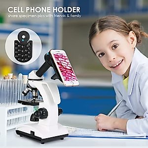 Microscopes for Kid Student Adult, 40X-1000X Compound Monocular Microscope with Microscope Slides Set, Phone Adapter, Dual LED Illumination Powerful Biological Microscopes for School Home Education
