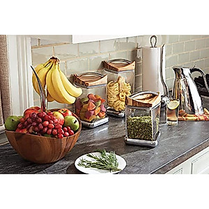 nambe Fruit Tree Bowl | Fruit Basket with Banana Hanger | Large Decorative Wooden Fruit Bowl for Kitchen Counter or Centerpiece Table Décor | Made of Acacia Wood and Metal Alloy | 12-Inch