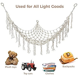 Homaisson 59'' Stuffed Animal Toy Hammock with Hooks, Corner Hanging Net, Macrame Large Corner Mesh Toy Storage, Toy Hammock Organizer, Plush Animal Display Holder