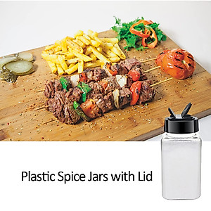 BPFY 12 Pack 4oz Clear Plastic Spice Jars With Black Plastic Lids, Square Spice Bottles, Plastic Seasoning Containers with Chalk Labels, Pen, Funnel, Spice Containers For Kitchen Cabinet