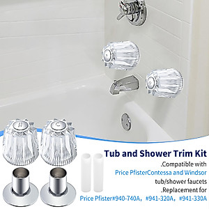 Sel Natural 2 Set Shower Faucet Handle Replacement, Compatible with Price Pfister Contessa and Windsor Tub and Shower Faucets Clear Acrylic Hot and Cold Shower Knob Replacement for Remodeling Trim