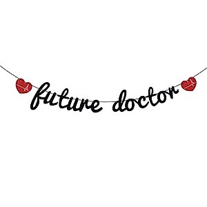 Unoggsor Black Glitter Future Doctor Banner - Doctor Graduation Decorations - 2022 Congrats Doctor, Medical School Graduation Party Supplies