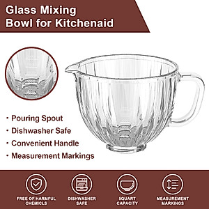 Glass Mixer Bowl for Kitchenaid 4.5-5QT Tilt-Head Stand Mixer, 5 Quart Glass Bowl with Measurement Markings, Glass Mixing Bowl with Kitchenaid Artisan Mixer, Refrigerator & Dishwasher Safe by InnoMoon