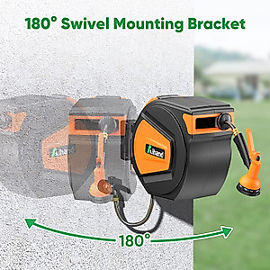 Retractable Garden Water Hose Reel Aihand 100ft x 1/2" Wall Mount Automatic Garden Hose Reels for Outside, Hose Reel Heavy Duty with 180° Swivel Bracket