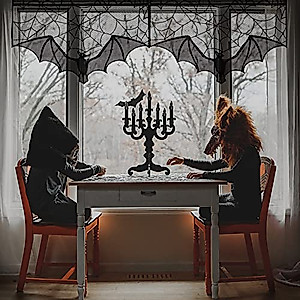 ANPHSIN Halloween Black Lace Spiderweb- 2 Pcs Bat Curtain Window Valance Cobweb Tablecloth Shower Curtains Fireplace Mantles Scarf Cover for Home Door Kitchen Bathroom Festive Party Decorations