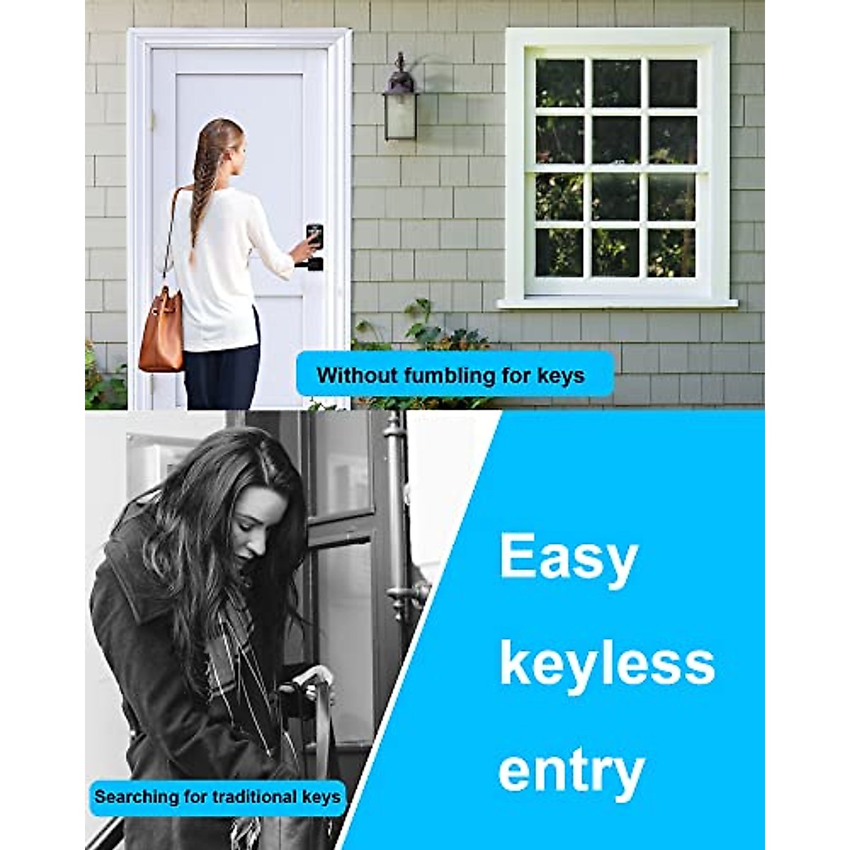 Keyless Entry Door Lock with 2 Handles, Zowill Electronic Keypad Deadbolt, Auto-Locking, Anti-Peeping Password, Digital Smart Code Door Lock, Front Door Handle Sets, Matte Black