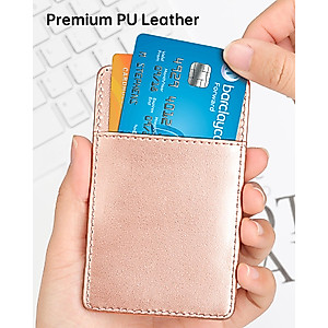 Teskyer Leather ID Badge Holder, Vertical PU Leather ID Badge Holder with 1 Clear ID Window & 1 Credit Card Slot and a Detachable Neck Lanyard (Rose Gold)