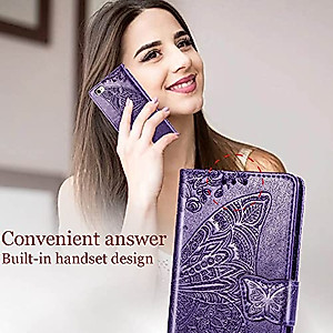 KRHGEIK Wallet Case for iPhone SE 2020/SE 2022/iPhone 8/iPhone 7,Women Butterfly Embossed PU Leather Stand Card Slots Wrist Strap Flip Folio Cover for iPhone 6/6S/7/8/SE 2nd/SE 3rd Gen (Purple)