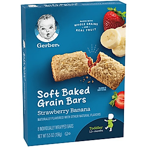 Gerber Snacks for Toddler Soft Baked Grain Bars Strawberry Banana, 5.5 Ounce (Pack of 6)
