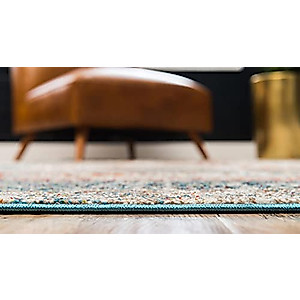 Unique Loom Rosso Collection Vintage, Traditional, Bohemian, Border, Distressed, Southwestern Area Rug, 4' 0" x 6' 0", Blue/Ivory
