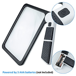 Delixike 5X Large Magnifying Glass with Bright Led,Page Magnifier with 48 Anti-Glare Dimmable LEDs,3 Color Lighting Modeds for Low Vision, Small Print, Aging Eyes and Seniors