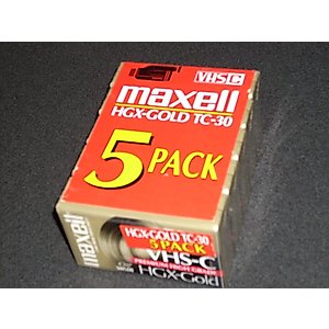 MAXELL VHS-C HGX-Gold 5-pack Camcorder Videocassettes, Premium High Grade. HGX-GOLD TC-30 Tapes