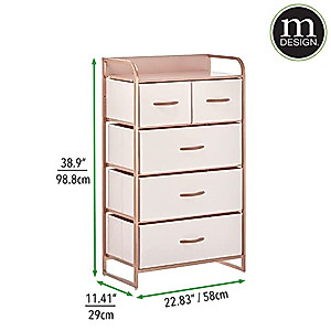 mDesign Tall Dresser Storage Chest - Vanity Furniture Cabinet Tower Unit for Bedroom, Office, and Closet - Textured Print - 5 Removable Drawers - Pink/Rose Gold