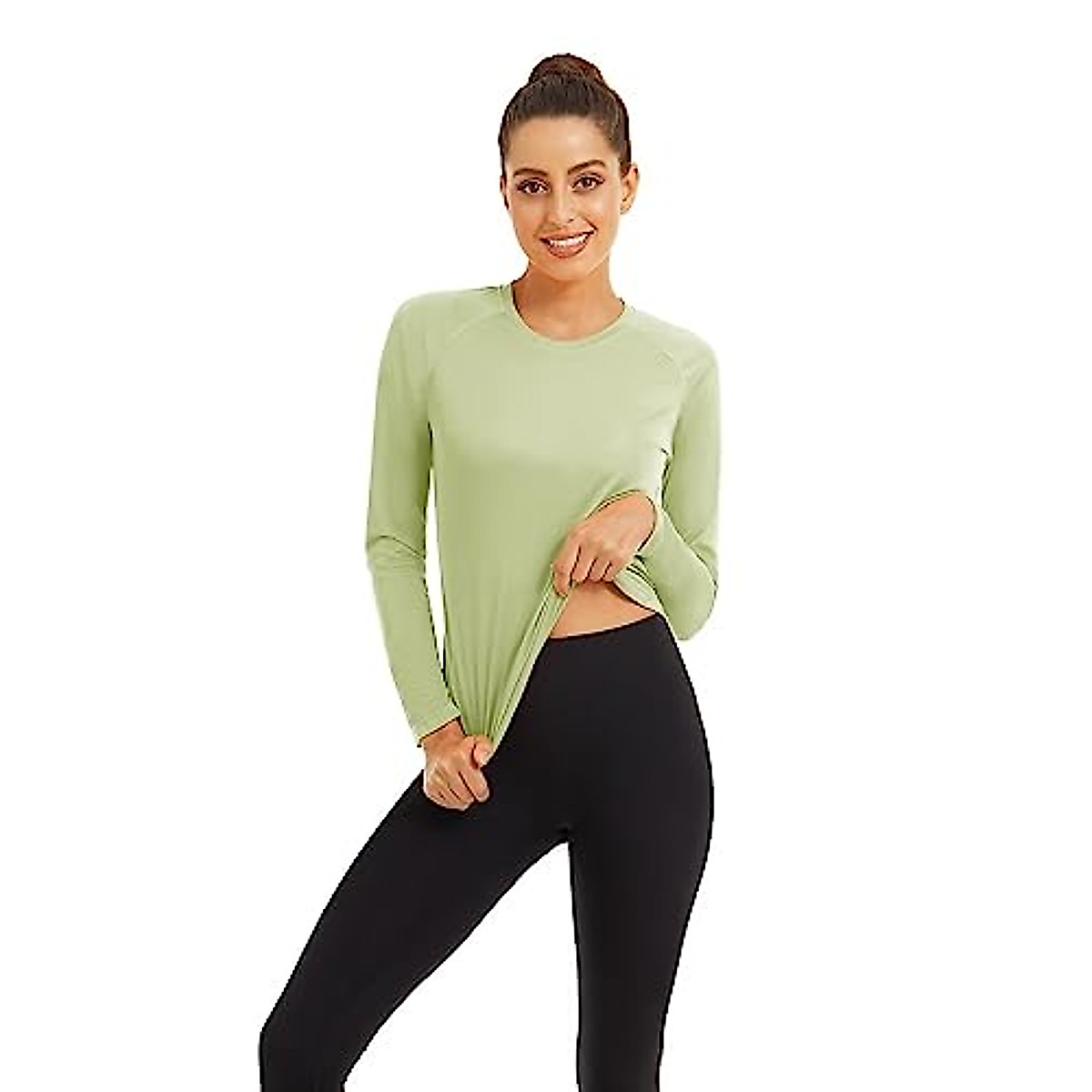 Boladeci Rash Guard for Women Long Sleeve UPF 50+ Sun Protection Clothing Lightweight Casual Plain Workout Gym Athletic Swim Shirt Tees Light Green M