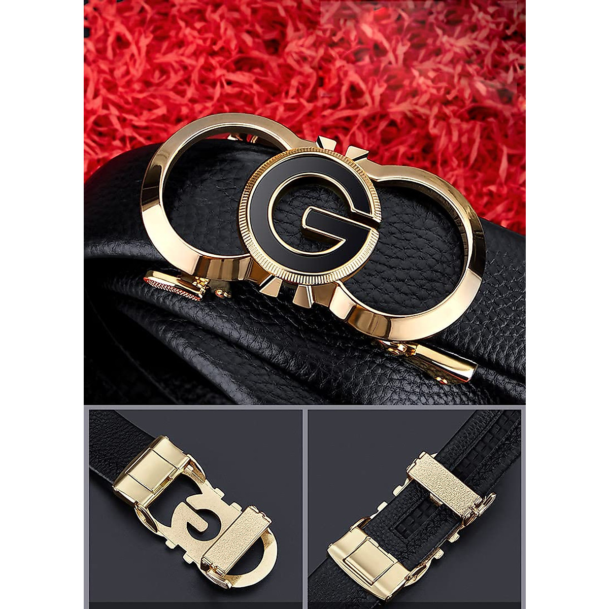 VANNANBA Leather ratchet Belts for Men Automatic Buckle Casual Work Dress Belt with Gift Box