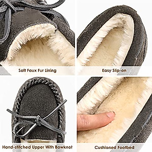 DREAM PAIRS Women's Faux Fur Cozy House Slippers Suede Leather Moccasin Shoes for Indoor and Outdoor Wear,Size 9,Grey,SHOZIE-01
