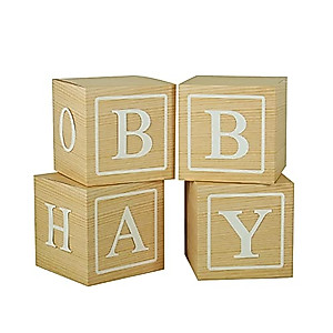 DIY Birthday Baby Shower Decorations - 4pcs Wood Grain Paper Boxes with BABY+A-Z letters,Party Boxes Block for Baby Shower Birthday Gender Reveal Graduation Teddy Bear Baby Shower Party Supplies
