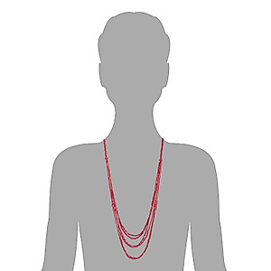 COOLSTEELANDBEYOND Red Beads Long Statement Necklace Multi-Strand Waterfall Chains with Crystal Beads Charm Pendant