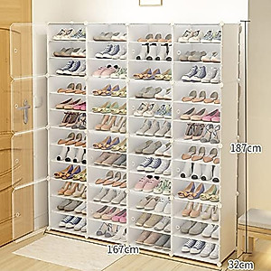 HaroldDol Shoe Rack 96 Pairs Stackable Shoe Organizer Narrow Standing, Shoe Organizer with Cover Plastic, Stackable Expandable Shoe Rack for High Heels, Boots (4 x 12-Tier)