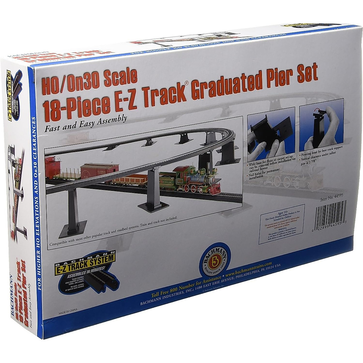 Bachmann Trains 18 PC. E-Z TRACK GRADUATED PIER SET - For Use with HO or On30 Scale E-Z Track , White
