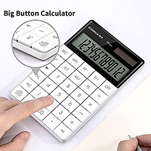 Comix Desktop Calculator with Large LCD Display and Big Button, 12 Digits Baisc Calculator, Battery Solar Dual Powered, for Office Home School C-1371 (White)