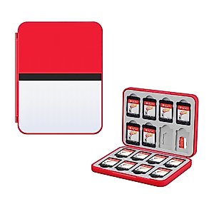 16-Slot Switch Game Card Case Compatible with Switch Games & SD Card, Hard Shell, Soft Lining, The Games Holder Suitable for Switch, Lite & OLED Game Card, Red