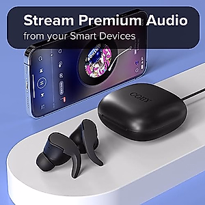 Coby Sports True Wireless Earbuds w/Secure-Fit Ear Tips | in-Ear Headphones Up to 12 Hours Play | Sweat-Resistant | Noise-Isolating | in-Ear Earbuds | Sports Earbuds, Bluetooth Earbuds (Black)