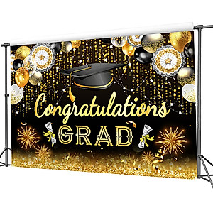 Dudaacvt 8x6ft Class of 2025 Backdrop Black Gold Glitter Bokeh Graduation Party Background 2025 Congrats Grad Prom Party Backdrop