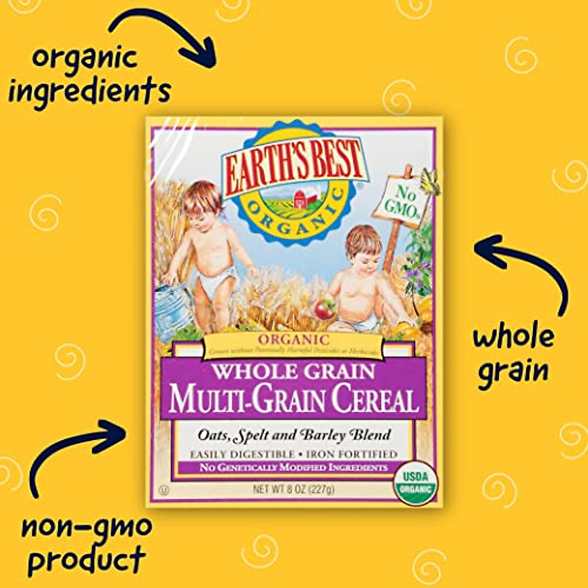 Earth's Best Organic Baby Food, Organic Whole Grain Multi-Grain Baby Cereal, Non-GMO, Easily Digestible and Iron Fortified Baby Food, 8 oz Box