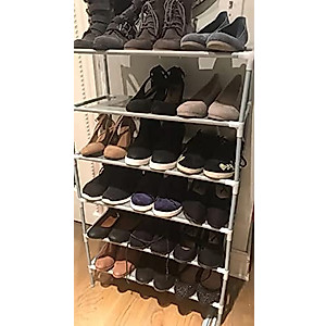 Fansdurack Shoe Rack-Shoe Rack Storage Organizer 10 Tier Shelf 9 Tier Non-Woven Compartment Portable Shoe Rack With Dustproof Cover Vertical Shoe Rack for Cloest Easy to Assembly (Grey)