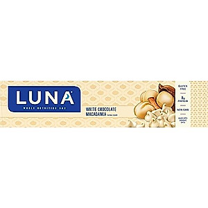 LUNA Bar - White Chocolate Macadamia Flavor - Gluten-Free - Non-GMO - 7-9g Protein - Made with Organic Oats - Low Glycemic - Whole Nutrition Snack Bars - 1.69 oz. (15 Count)
