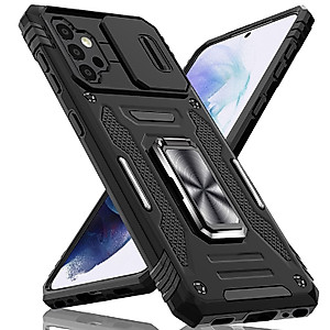 DNTMZIN for Galaxy A13 5G Case,Military Grade Protective Phone Case Cover with Enhanced Metal Ring Kickstand, with Slide Camera Cover,Shockproof Phone Case-Black2-GA13-01