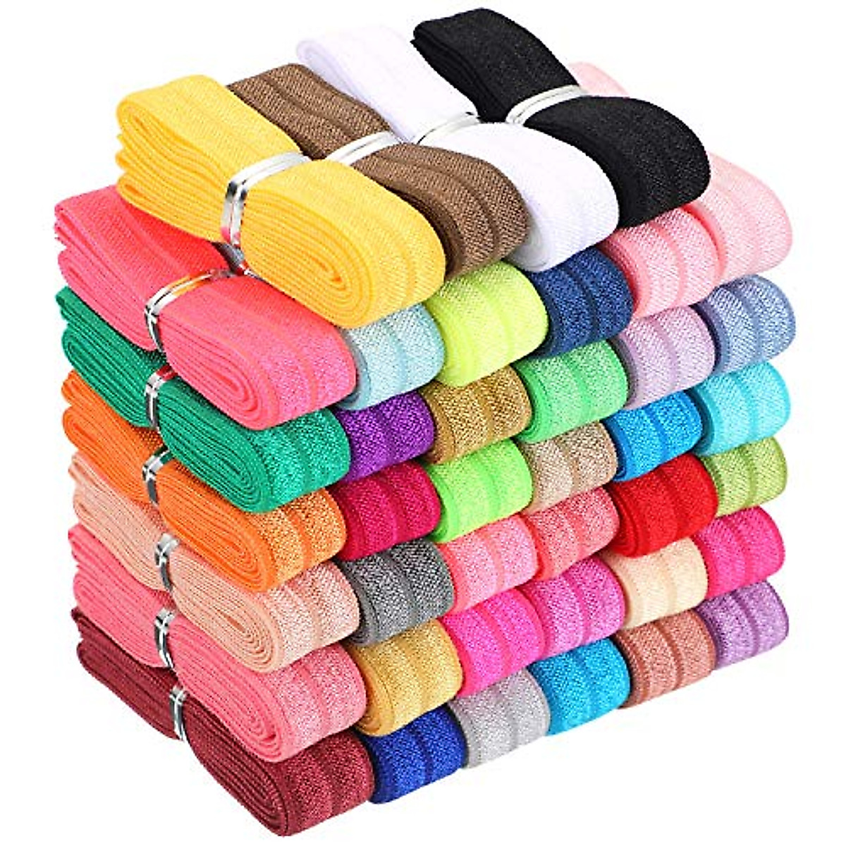 40 Yards Fold Over Elastic Solid Color Trim Elastic 40 Colors Ribbon Sewing Stretch Elastic Foldover Elastic Ribbon Band for Baby Girls Hair Bow DIY Craft Hair Ties Headbands