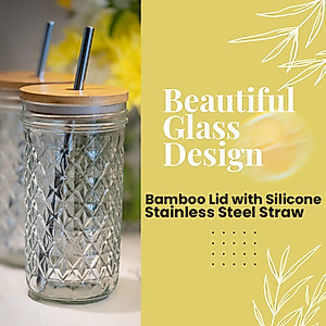 [2Pack] Glass Cups Set - 22oz Mason Jar Drinking Glasses w/Bamboo Lids & Straws & 2 Airtight Lids - Cute Reusable Gift Box Boba Bottle, Iced Coffee Glasses, Travel Tumbler for Bubble Tea, smoothie