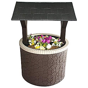 TankTop Covers Decorative Wishing Well Septic, Well, Lawn and Garden Enclosure Cover with 5-Inch Deep Planter with Brown Base - Dark Granite Roof