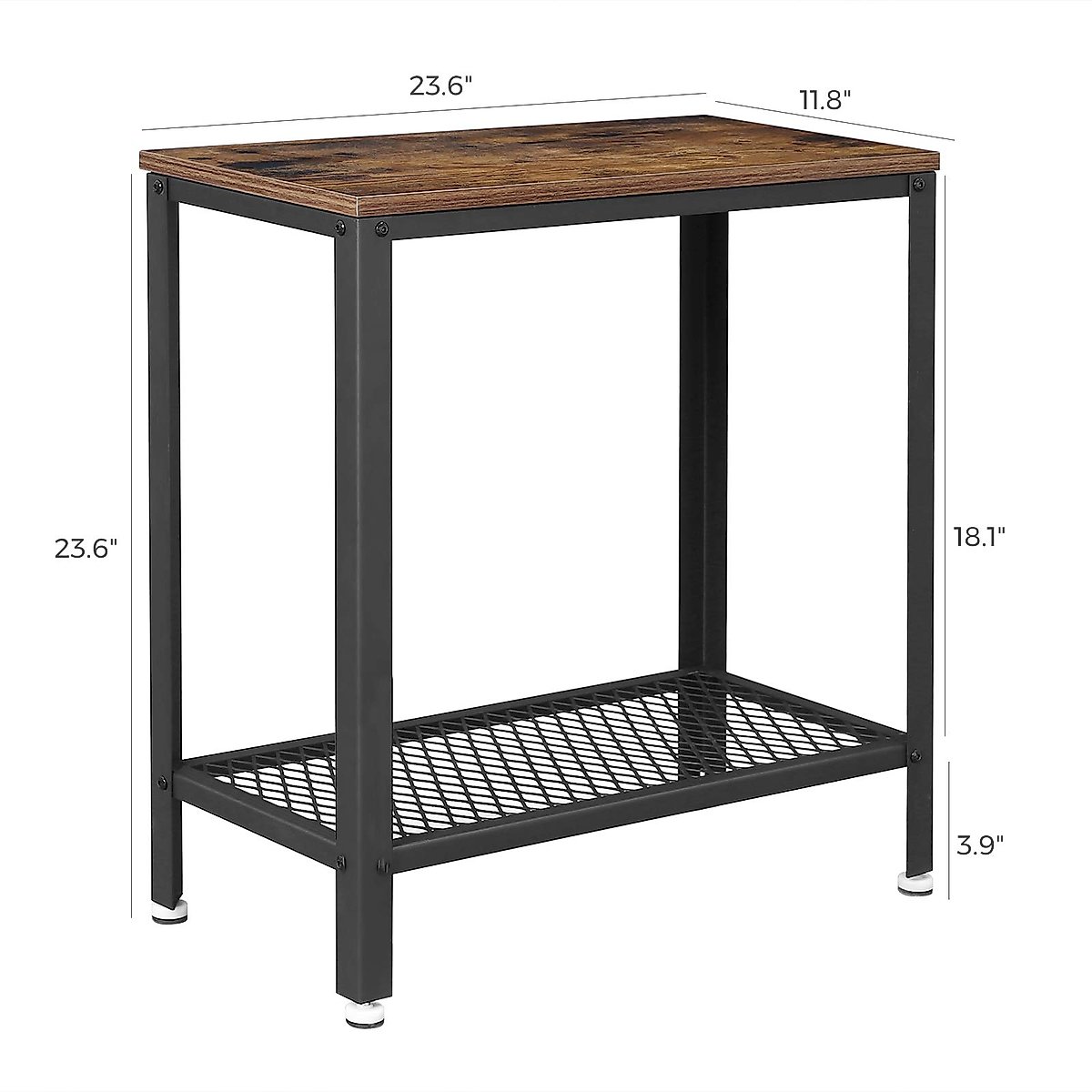 VASAGLE 2-Tier Narrow Side End Table for Couch, Rustic Sofa Printer Table with Mesh Shelf for Bedroom, Fish Tank Stand for Home, Office, Rustic Brown and Black