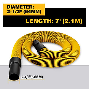 DEWALT DXVA19-2501 Durable Vacuum Hose, Compatible With DXV12P DXV14P DXV16P DXV16PA DXV16S, Yellow